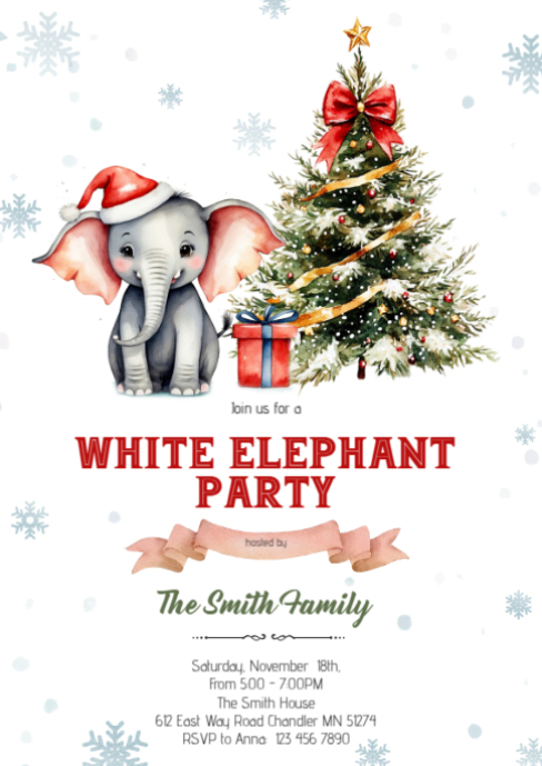 White Elephant christmas Party Invitation Template | PosterMyWall