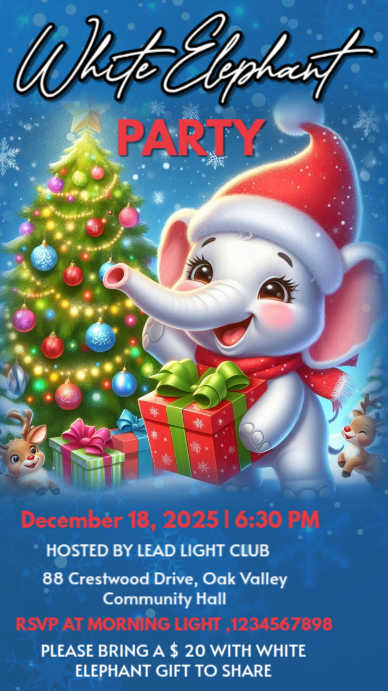 White Elephant Christmas Party Invitation Template | PosterMyWall