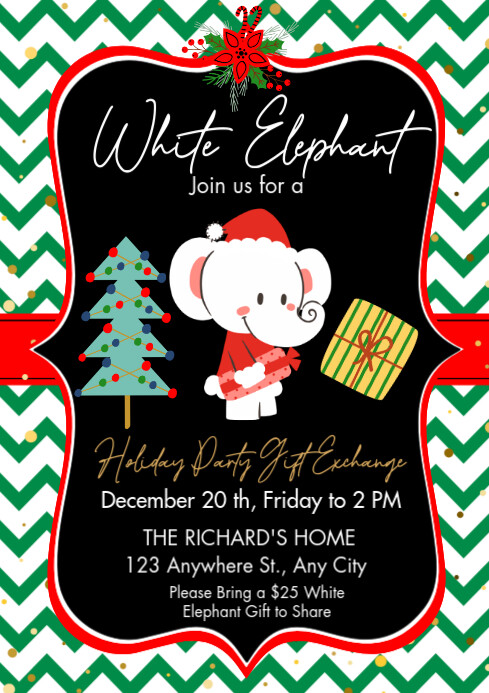 White Elephant Gift Exchange Invitation Template | PosterMyWall
