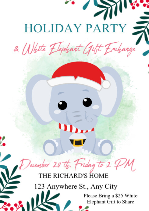 White Elephant Gift Exchange Invitation Template | PosterMyWall