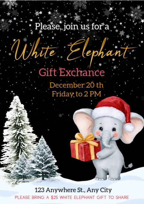 Plantilla de White Elephant Gift Exchange Invitation | PosterMyWall