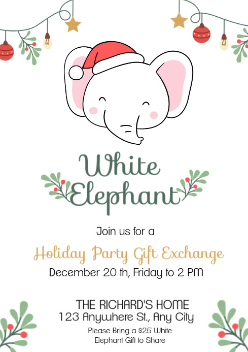White Elephant Gift Exchange Invitation Templat | PosterMyWall
