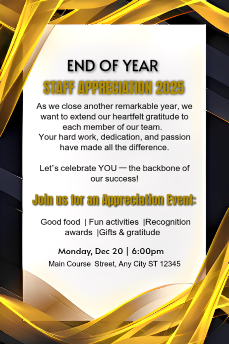 Plantilla de White End Of Year Staff Appreciation Poster | PosterMyWall