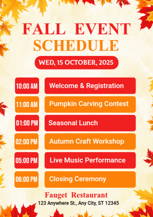 White Fall Event Schedule A4 Template | PosterMyWall