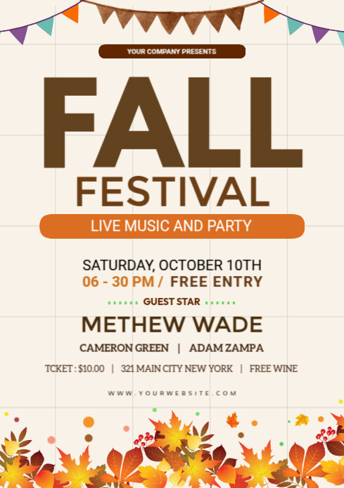 White Fall Festival Poster A4 Template | PosterMyWall