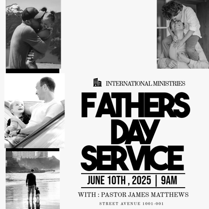 White Fathers Day Service Flyer Instagram Post Template | PosterMyWall