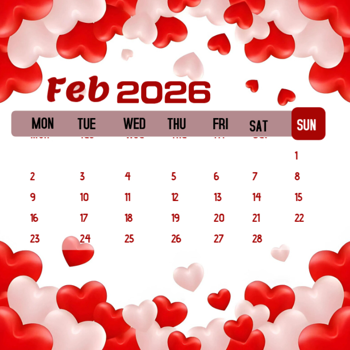 White February 2026 Calendar Instagram Post Template | PosterMyWall