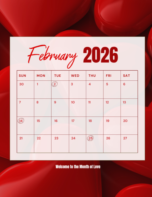 White February Calendar Flyer Template | PosterMyWall