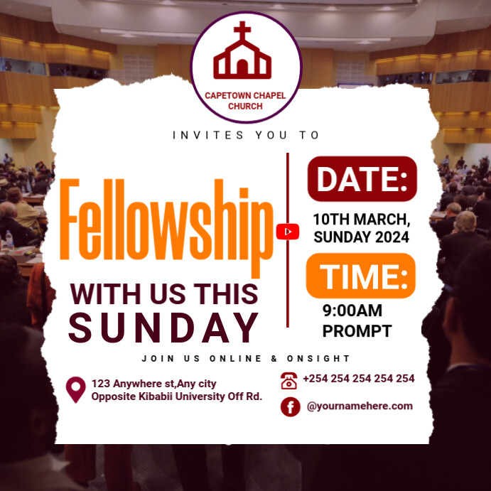 White Fellowship With Us This Sunday Church Instagram Post Template ...