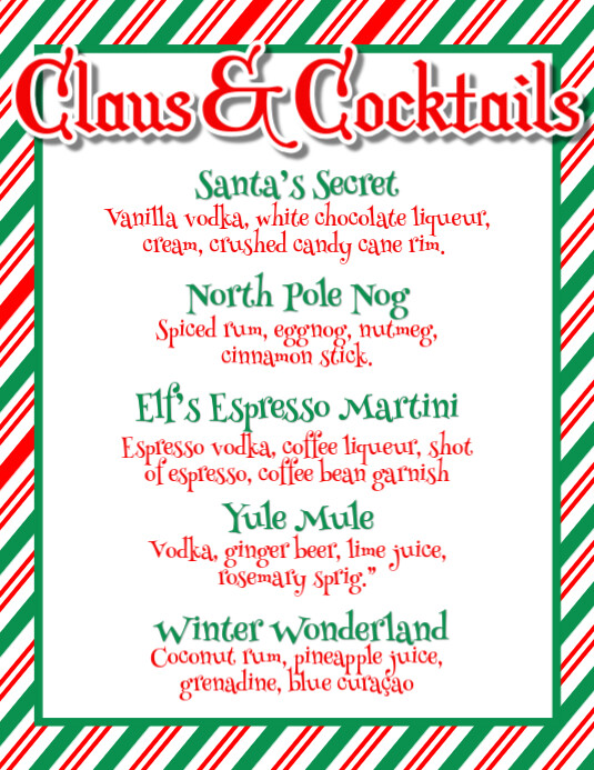 White Festive Christmas Bar Cocktail Drink Menu Flyer (us Letter ...
