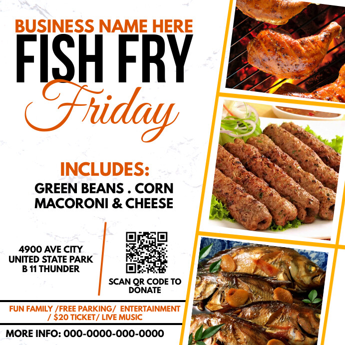 White Fish Fry Friday Summer Season Fish Fry Template | PosterMyWall