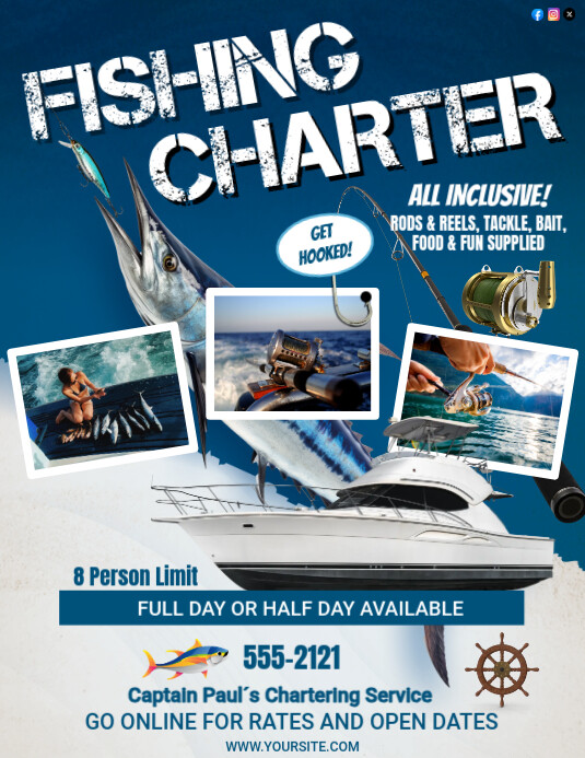 Copy of White Fishing Charter Ad Flyer Flyer (us Letter) | PosterMyWall