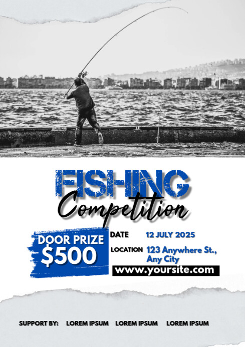 White Fishing Tournament Flyer A4 Design Template | PosterMyWall