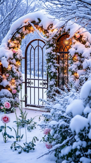 White Floral "secret Winter Garden Gate With Pink Roses Instagram Story ...