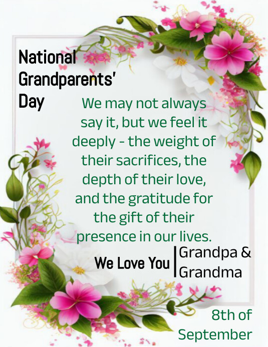 White Floral 8th September Grandparents Day C Template | PosterMyWall