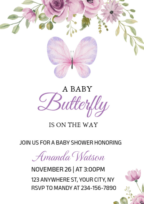 Baby Shower Invitations With Butterflies And Flowers Butterfly Baby