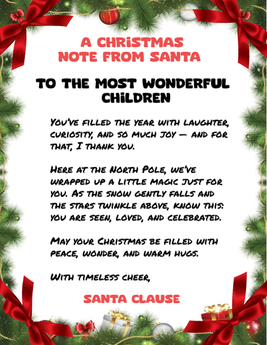 Plantilla de White Floral A Christmas Note From Santa To The Most ...