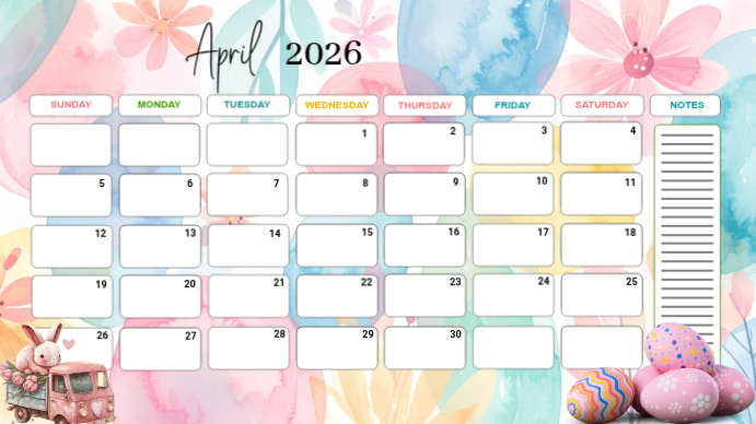 White Floral April 2026 Calendar Digital Display Templat | PosterMyWall