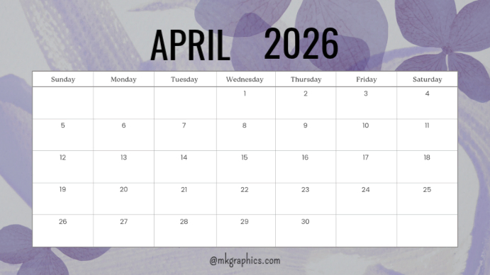 White Floral April 2026 Calendar Presentation Templat | PosterMyWall