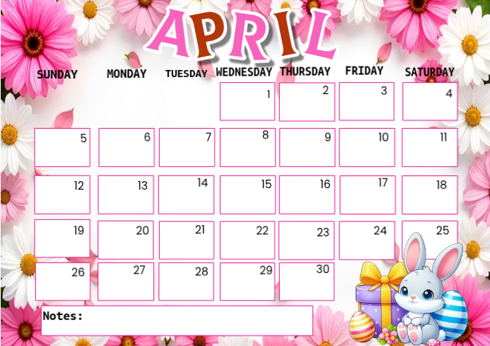 White April Calendar A4 Template | PosterMyWall