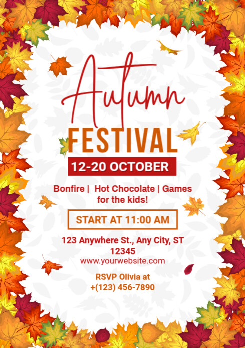White Floral Autumn Festival A4 Template | PosterMyWall