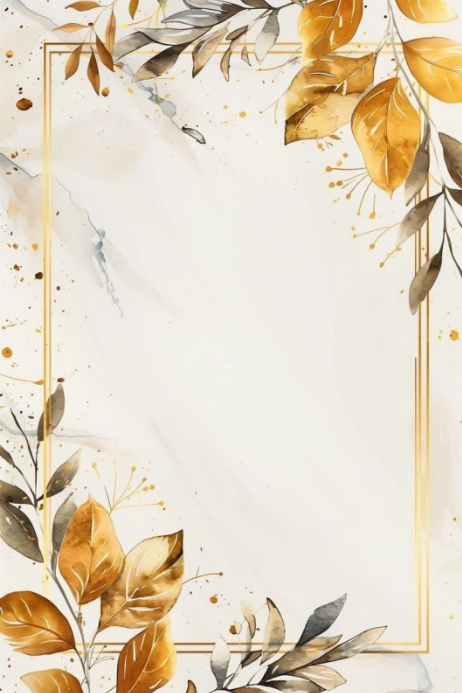 White Floral Autumn Leaves Gold Frame Border Poster Template | PosterMyWall