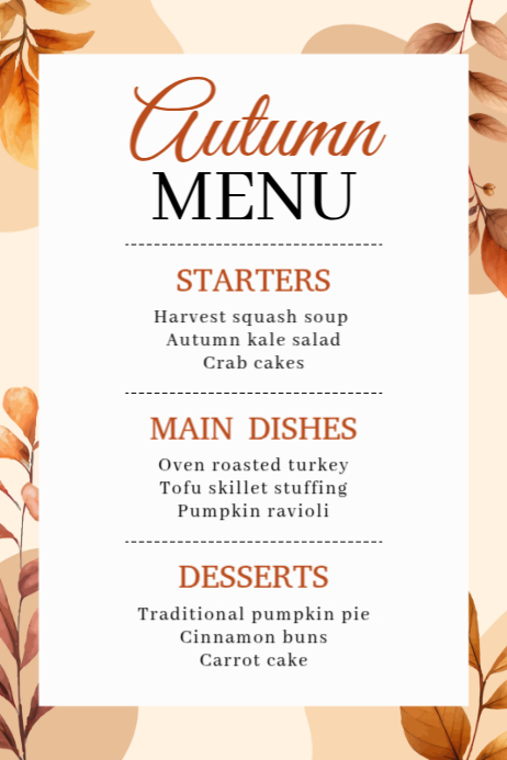 White Floral Autumn Menu Poster Template | PosterMyWall