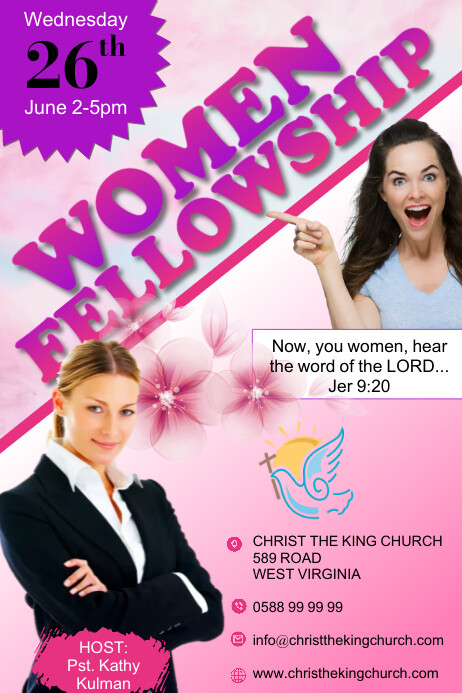 White Floral Black, Purple, Pink Women Fellow Template | PosterMyWall