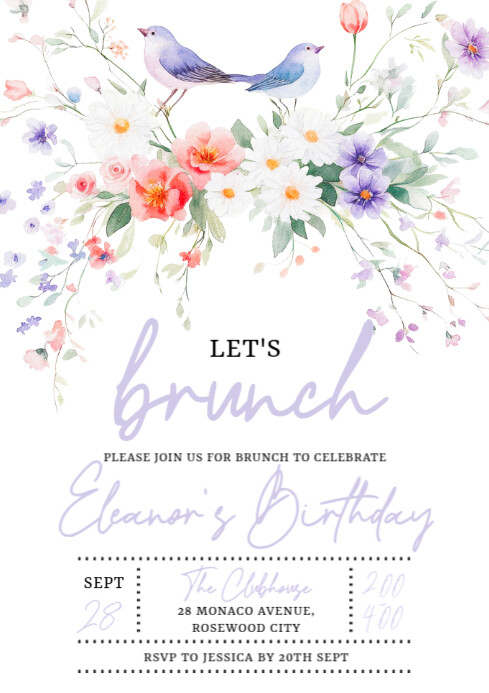 White Floral Brunch Invitation A4 Template | PosterMyWall