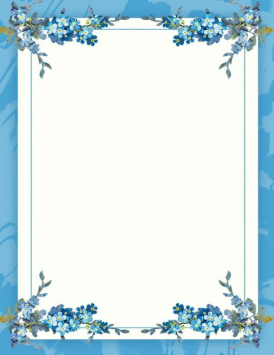 White Floral Bue Blossom Border Frame Flyer (us Letter) Template ...