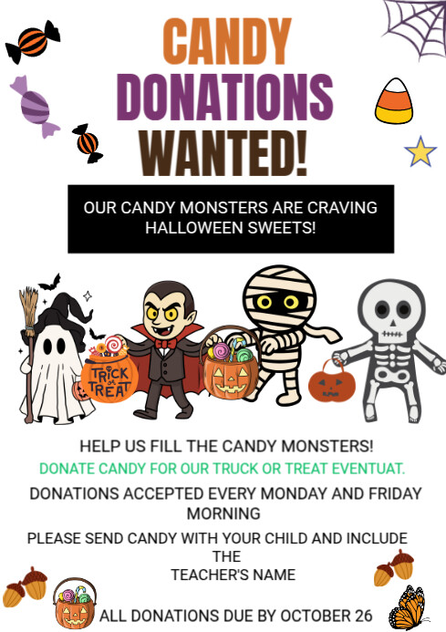 White Floral Candy Donations Wanted A4 Template | PosterMyWall