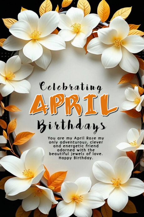 White Floral Celebrating April Birthdays Banner 4' × 6' Template ...