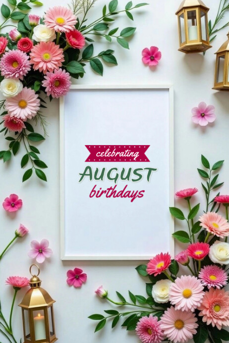 Plantilla de White Floral Celebrating August Birthdays Banner 4' × 6 ...
