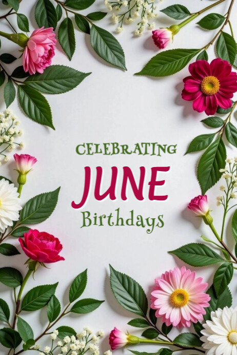 White Floral Celebrating June Birthdays Banner 4' × 6' Template ...