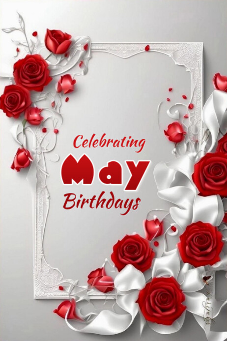 White Floral Celebrating May Birthdays Banner 4' × 6' Template ...