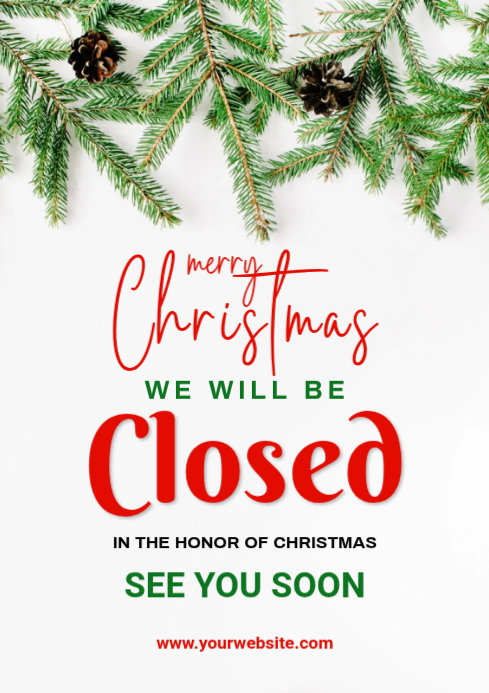 White Floral Christmas Closed Sign A4 Template | PosterMyWall