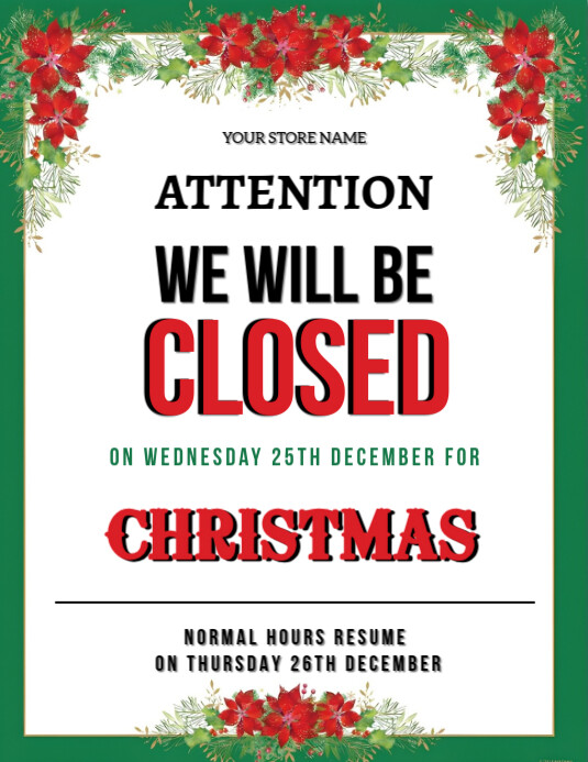 Copy of White Floral Christmas Closure Flyer (us Letter) | PosterMyWall