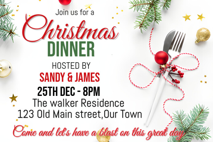 White Floral Christmas Dinner Card Poster Template | PosterMyWall