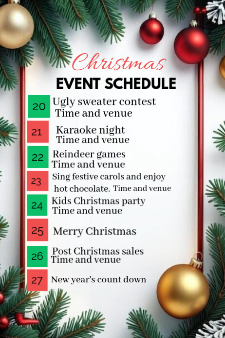 White Floral Christmas Event Schedule Flyer Poster Template | PosterMyWall