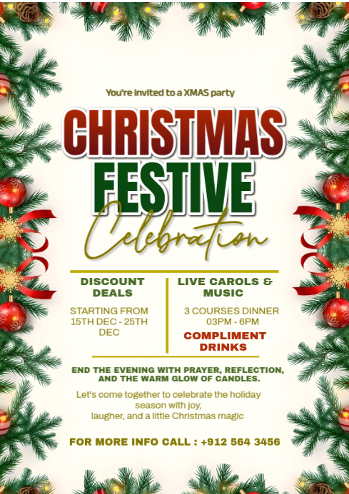 White Floral Christmas Festive A4 Template | PosterMyWall