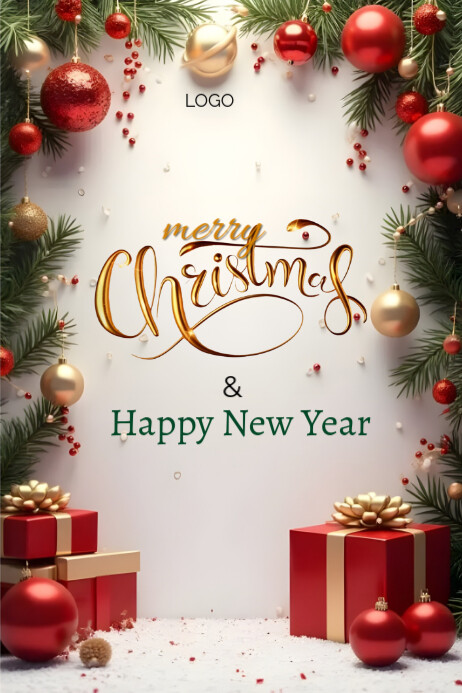 White Floral Christmas Greeting Card Background Poster Template ...