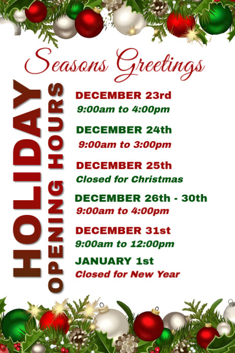 Copy of White Floral Christmas/holiday Schedule Poster | PosterMyWall