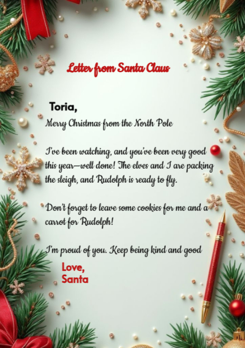 White Floral Christmas Letter A3 Template | PosterMyWall