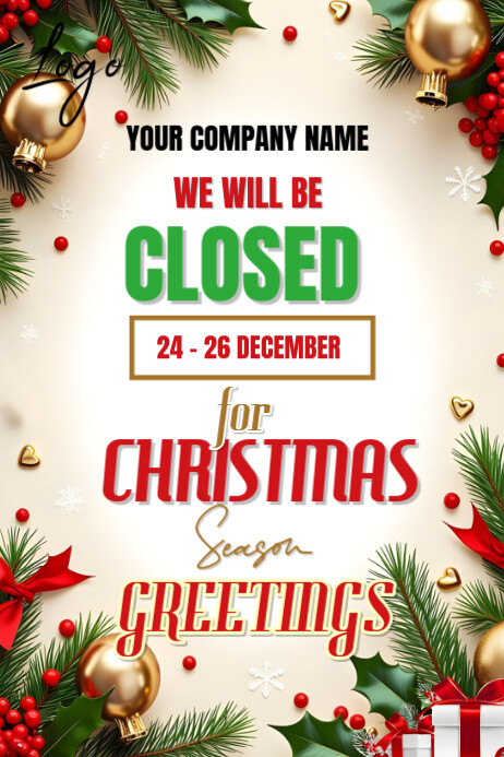 White Floral Christmas Notice Poster Template | PosterMyWall