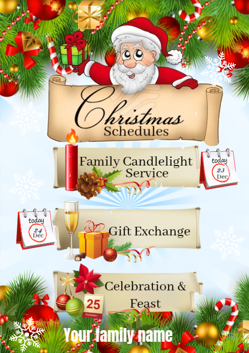 White Floral Christmas Schedule A4 Template | PosterMyWall