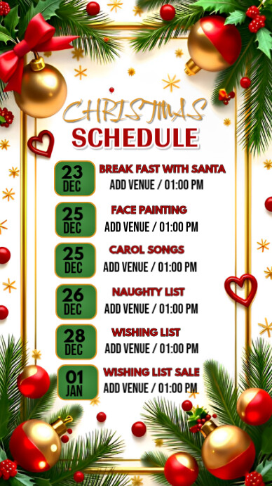 White Floral Christmas Schedule Instagram Story Template | PosterMyWall