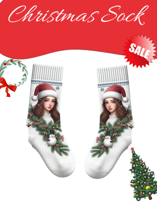 Copy of White Floral Christmas Sock Sales Flyer (us Letter) | PosterMyWall