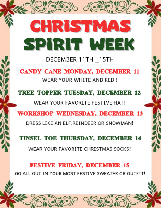 White Floral Christmas Spirit Week Flyer (us Letter) Template ...