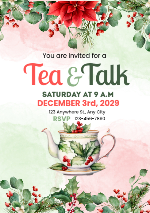 White Floral Christmas Tea Party A4 Template | PosterMyWall