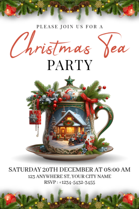 White Floral Christmas Tea Party Poster Template | PosterMyWall